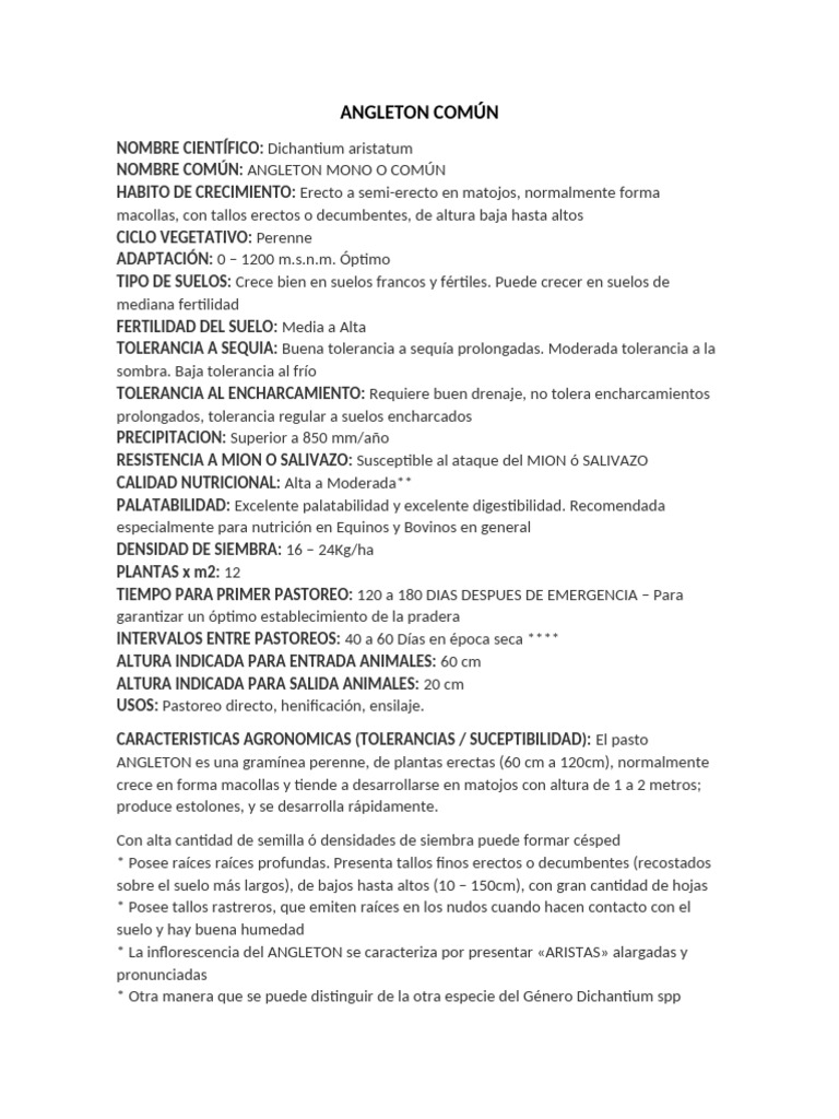 Angleton Común | PDF | Pasto | Agricultura