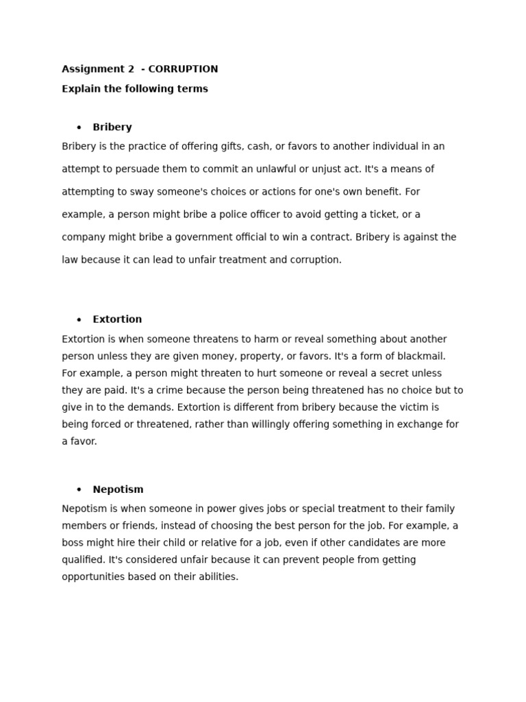 Assignment 2 | PDF | Bribery | Extortion