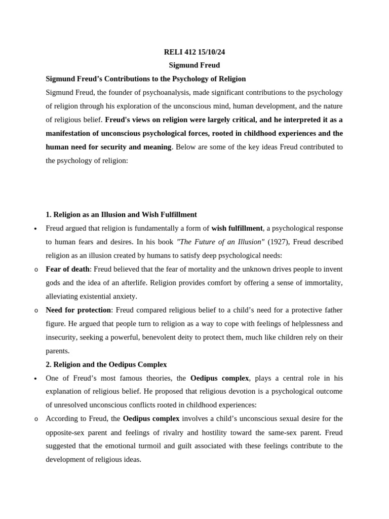 RELI 412 | PDF | Unconscious Mind | Sigmund Freud