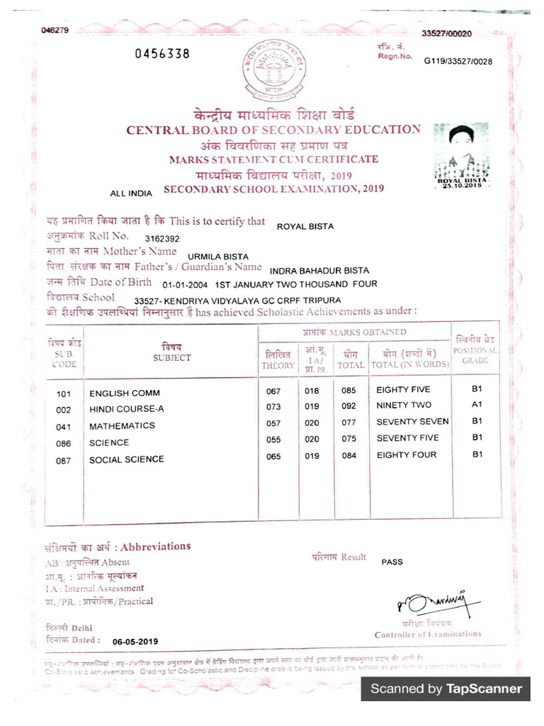 Class 10 Marksheet | PDF
