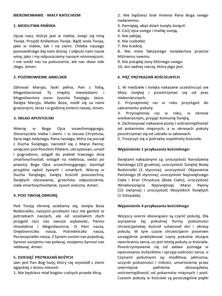 BIERZMOWANIE Maly Katechizm | PDF