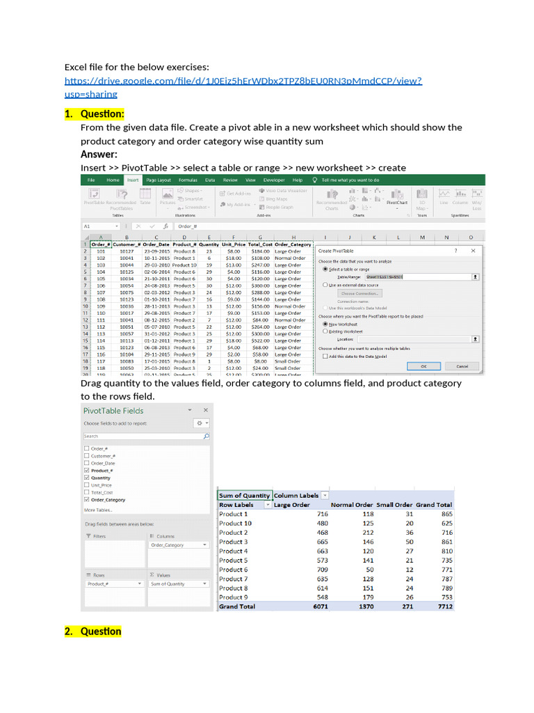 Exercises On Pivot Table | PDF