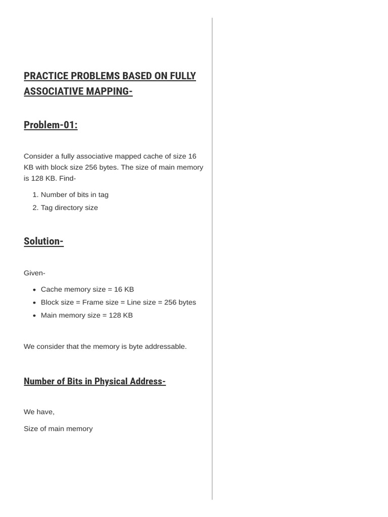 Fully Associative Mapping Problems | PDF | Cpu Cache | Computer Hardware