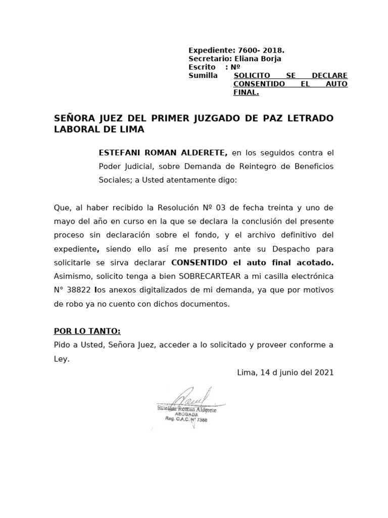 Solicitud de Consentimiento Auto Final | PDF