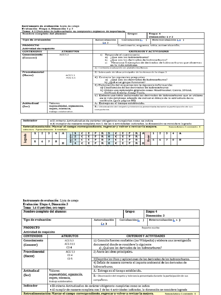 Listas de Cotejo E4, FQE | PDF