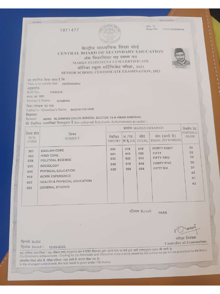 12 Marksheet 1 | PDF
