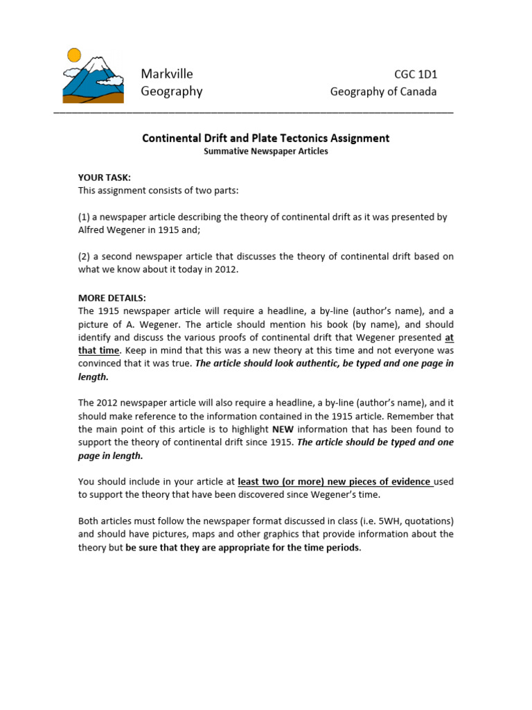 Continental Drift News Article Assignment | PDF | Plate Tectonics ...