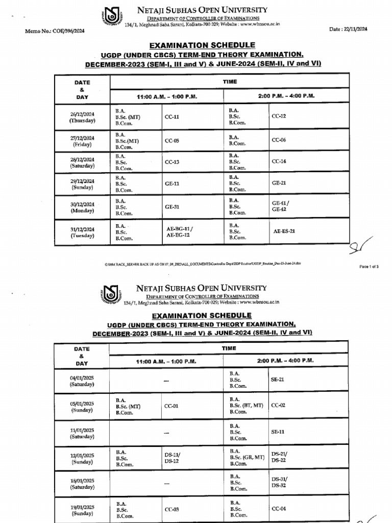 Ug Final Exam Routine | PDF