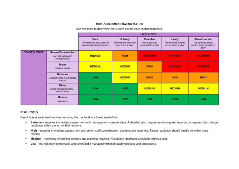 Work Safely in Client Care - Risk Assessment Rating Matrix.v1.0 | PDF ...