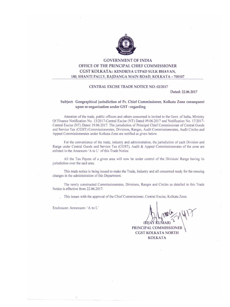GST TRADE NOTICE NO.02-17-Kolkatta | PDF