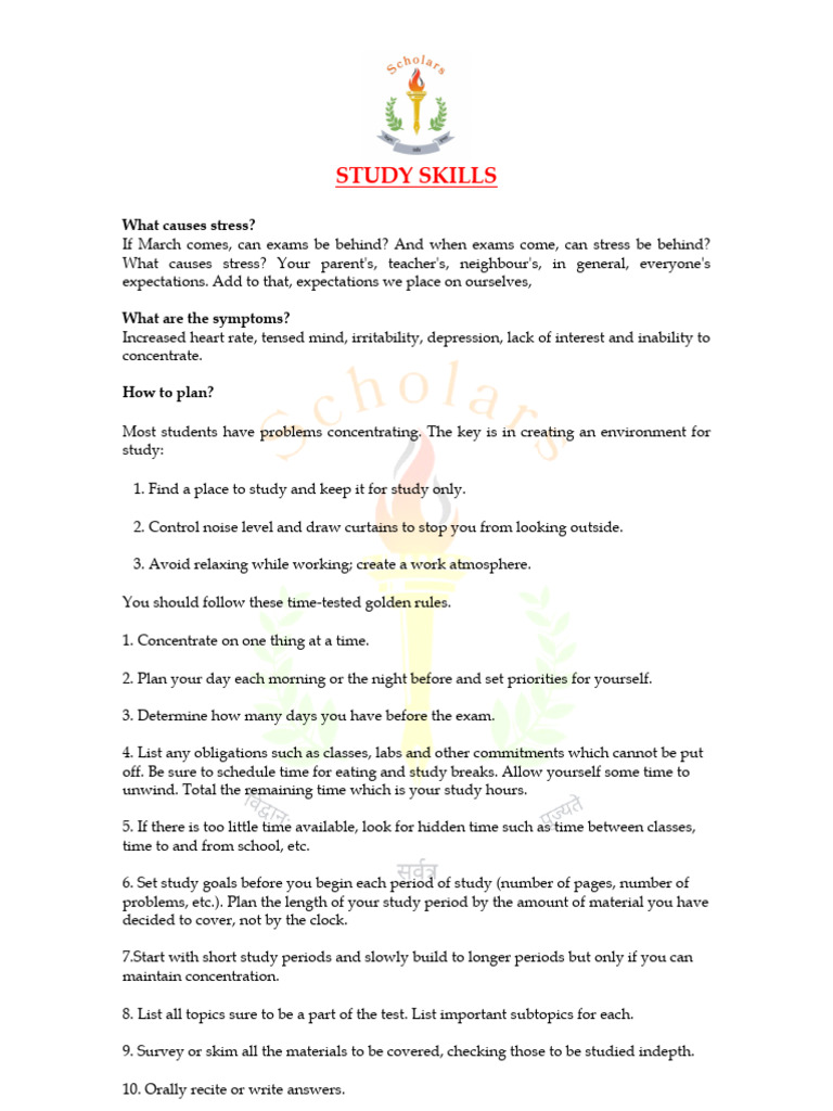 Study Skills | PDF | Concept | Study Skills