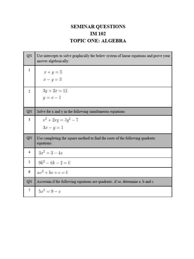 Topic 1 - Algebra | PDF