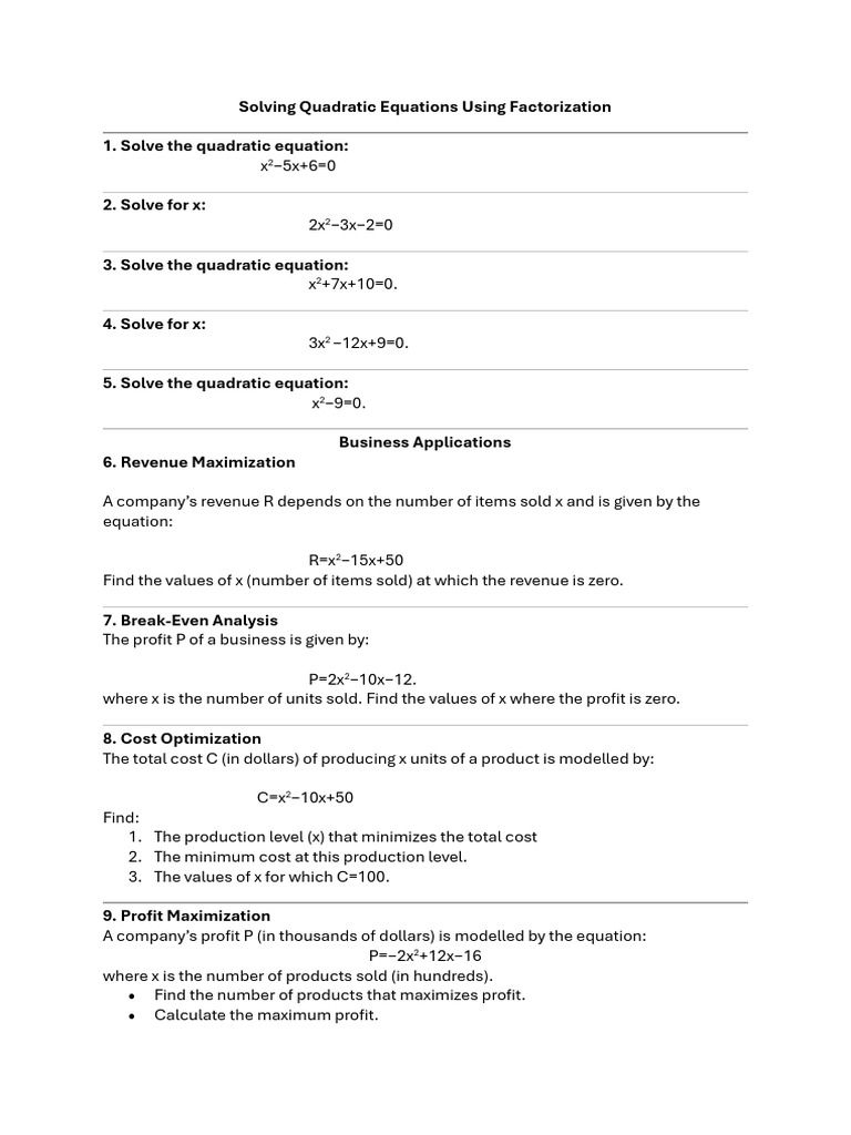 Factorizing Quadratic Equations Guide | PDF