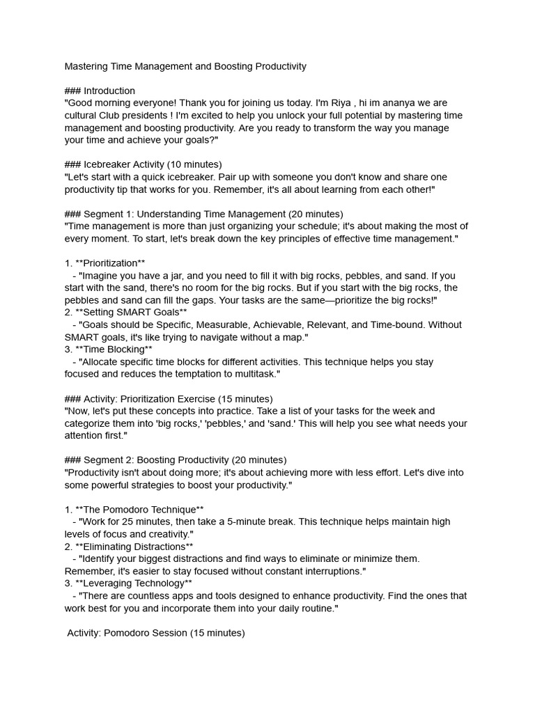 Time Management & Productivity Tips | PDF | Time Management ...