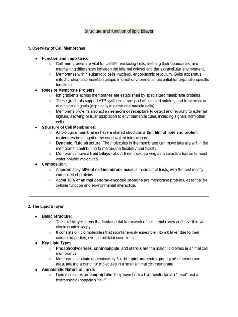 Structure and function of lipid bilayer | PDF | Cell Membrane | Lipid Bilayer