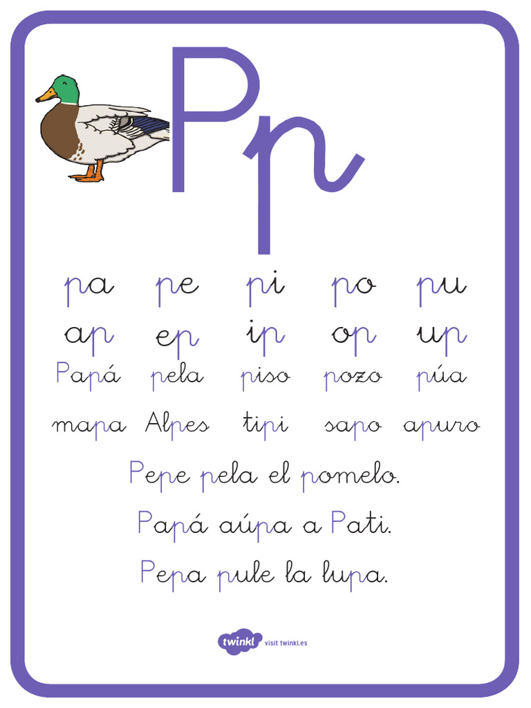 Cartilla de Lectura La Letra P | PDF