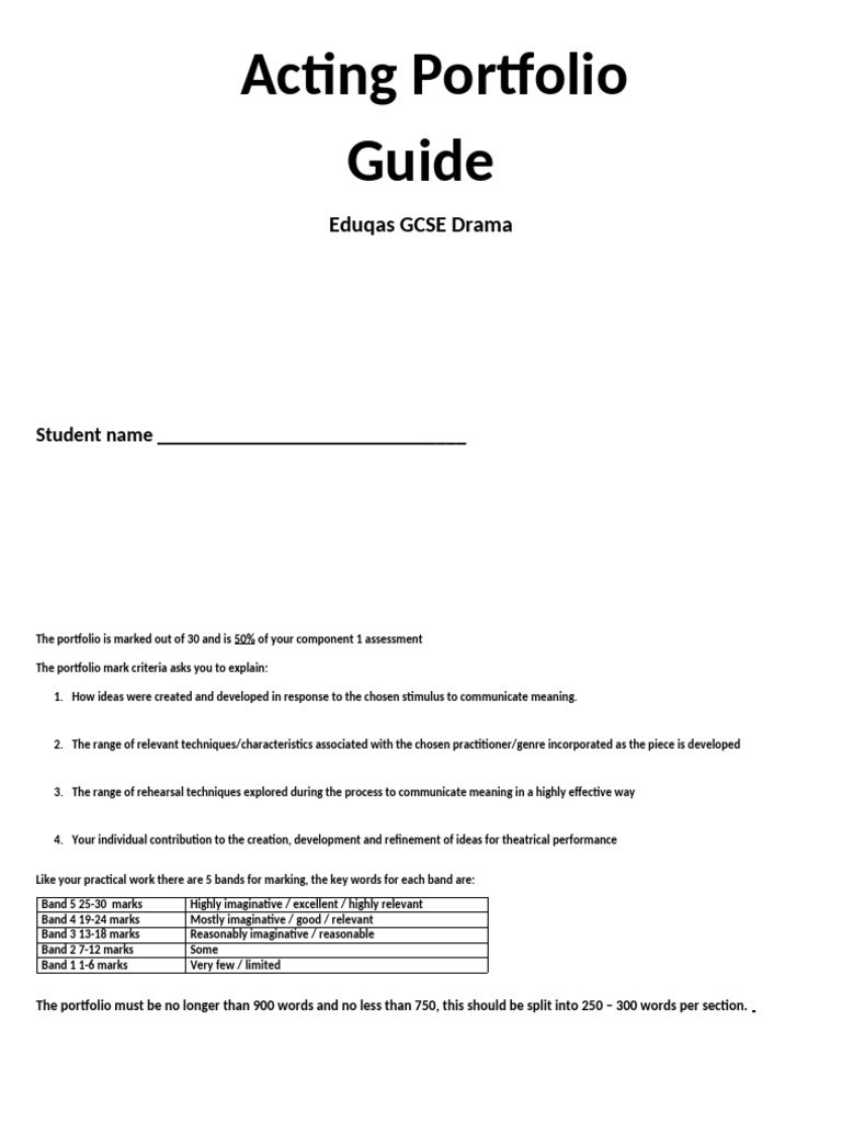 GCSE Drama Portfolio Guidelines | PDF