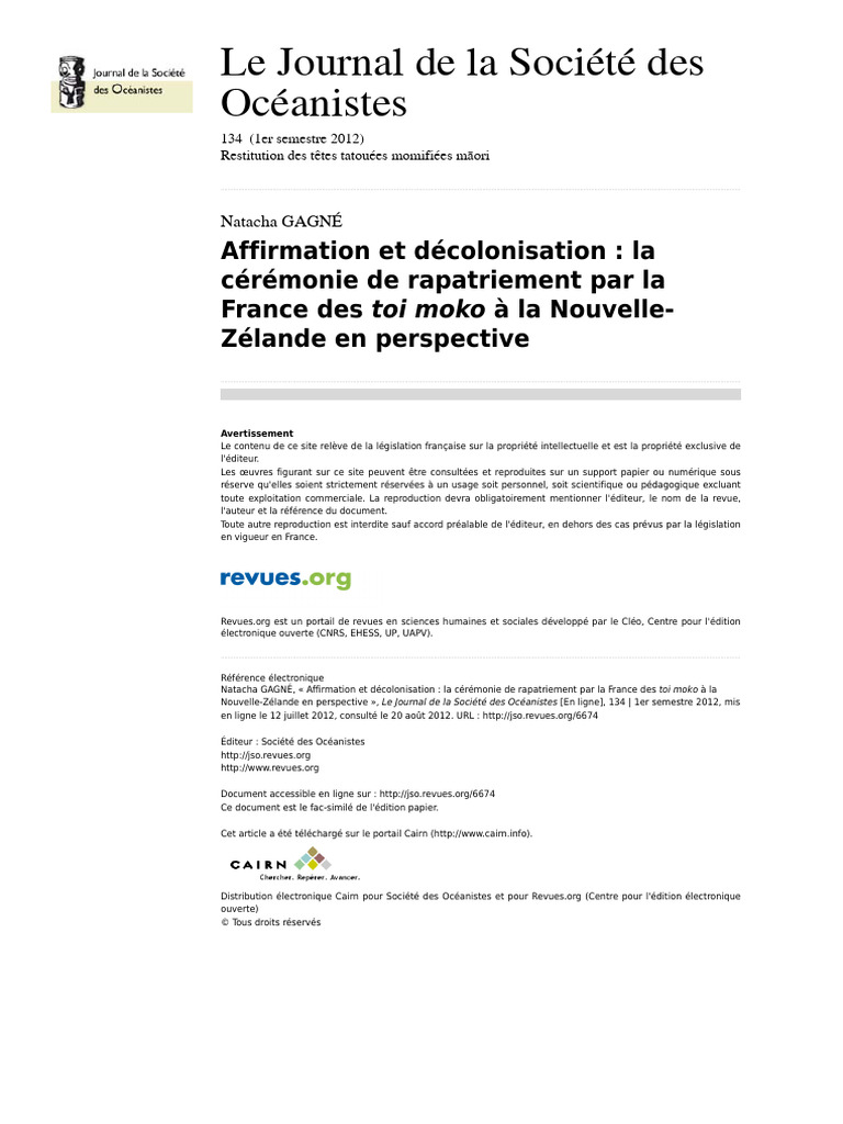 Rapatriement des toi moko māori en France | PDF | Nouvelle-Zélande | Musée