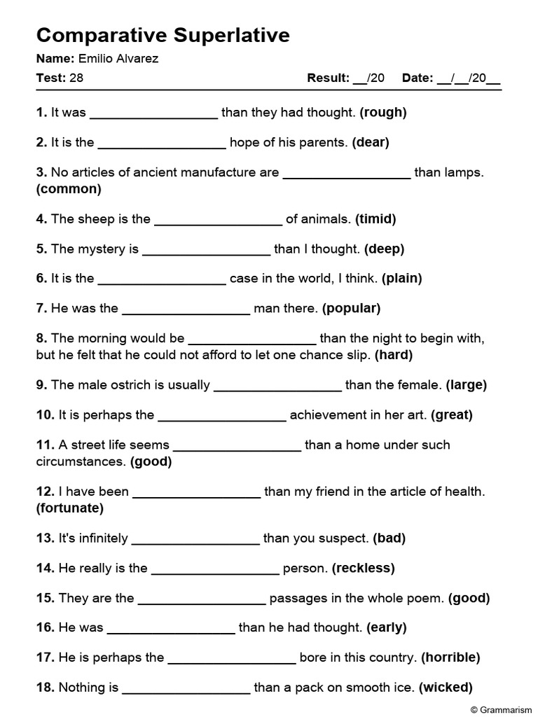 Grammarism Comparative Superlative Test 28 | PDF