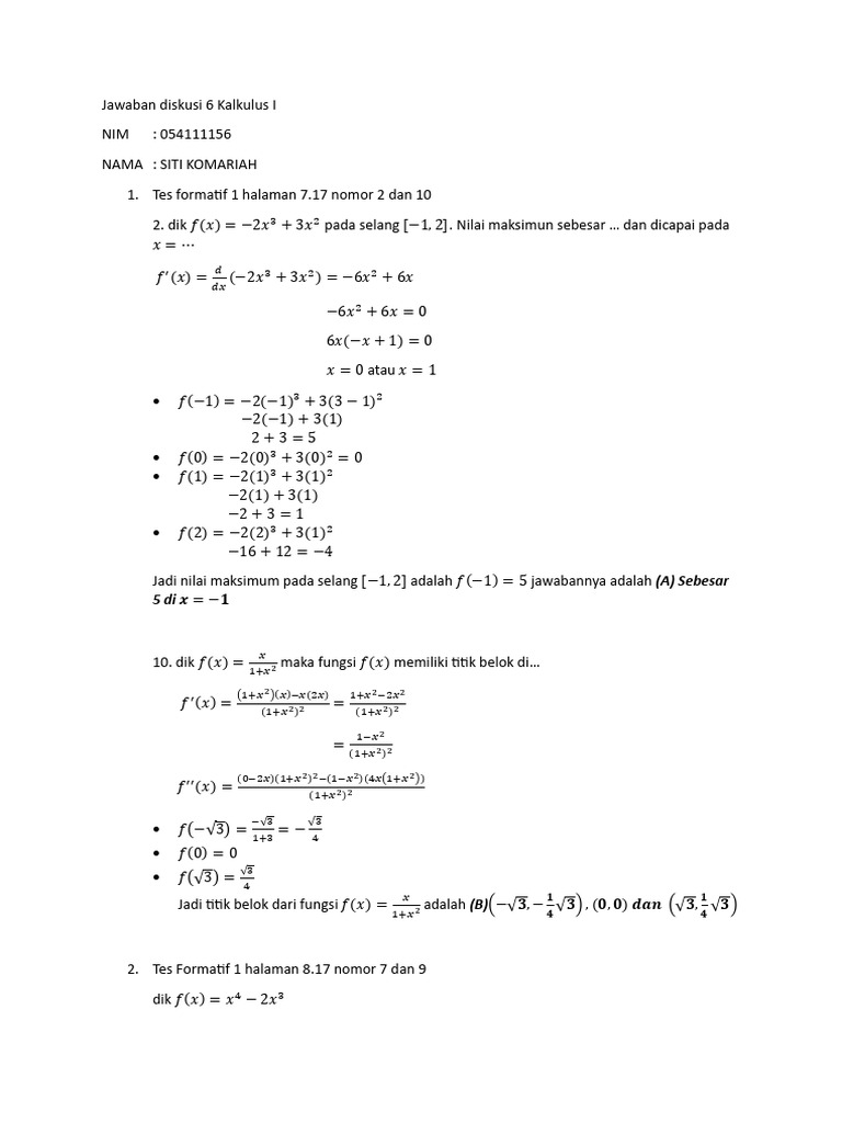 Jawaban Diskusi 6 Kalkulus I | PDF