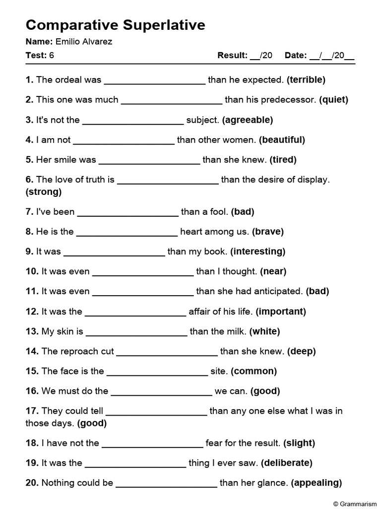 Grammarism Comparative Superlative Test 6 | PDF