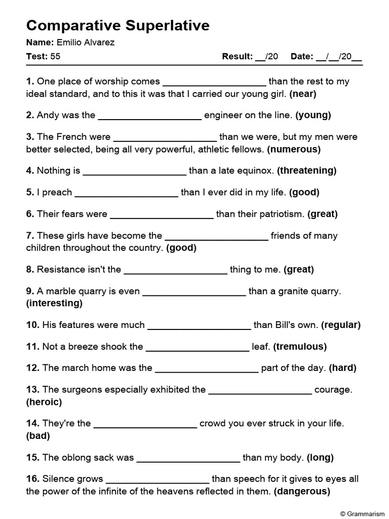 Comparative and Superlative Exercises | PDF