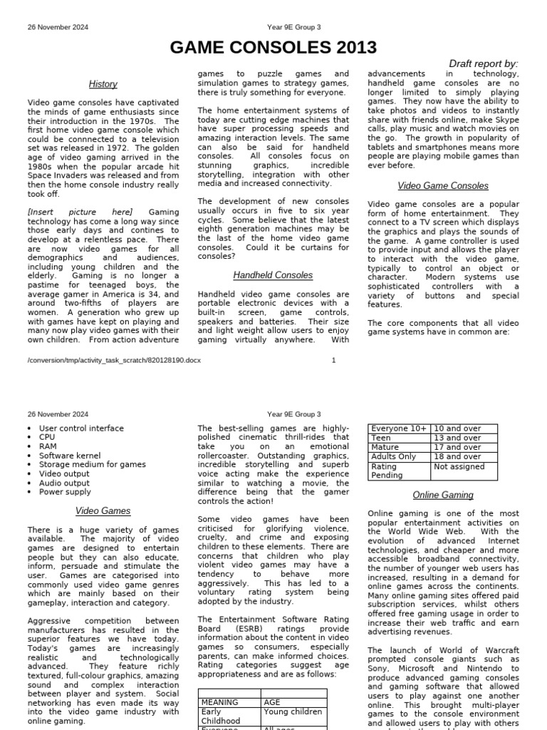 ICT HW 1 | PDF | Video Games | Video Game Consoles