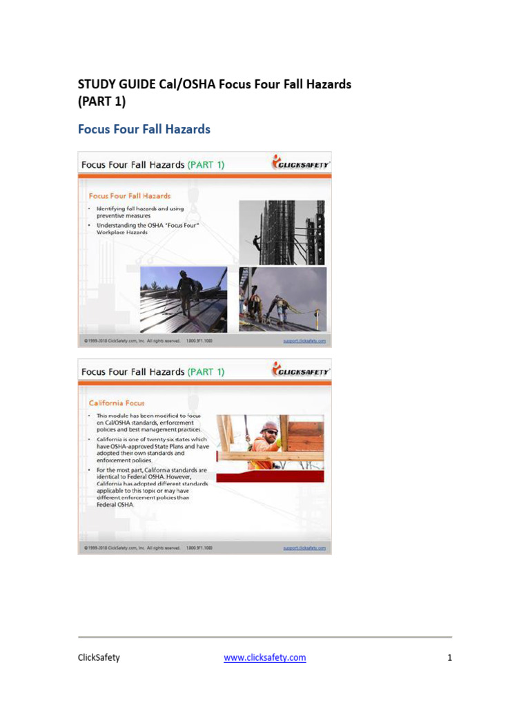 Cal/OSHA Fall Hazards Study Guide | PDF