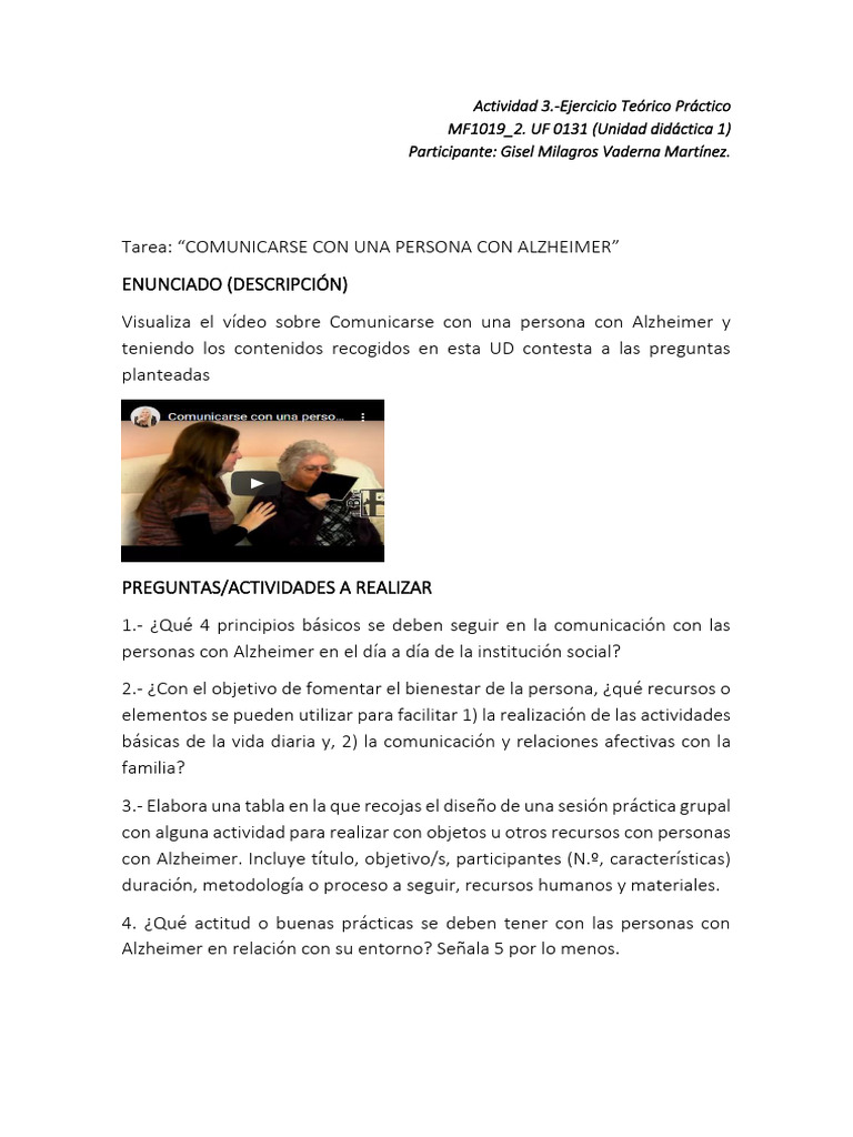 Act 3 Unidad D 1 Uf0131 Ejer Teor Pract PDF | PDF | Enfermedad de Alzheimer | Comunicación