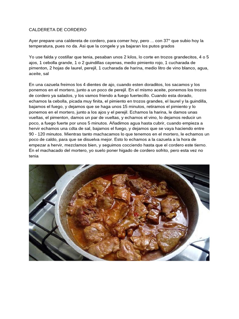 Caldereta de Cordero | PDF