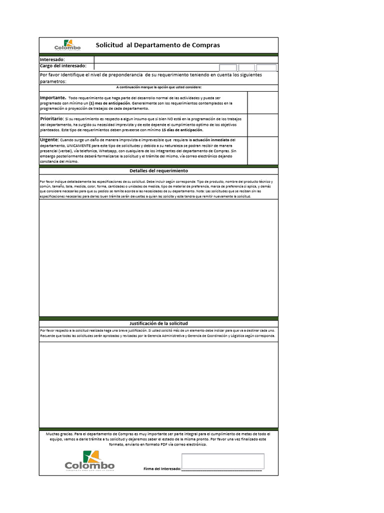 Formato de Solicitud de Compras Empresarial | PDF