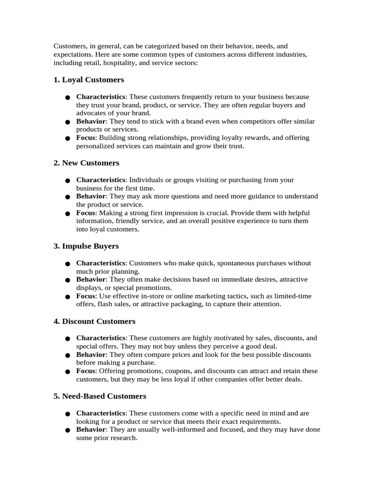 Types of Restaurant Customers Explained | PDF | Restaurants | Menu