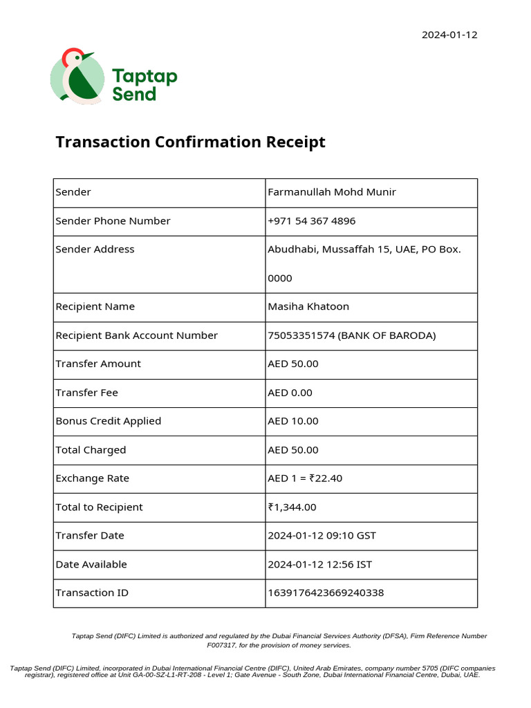 Transaction Confirmation Receipt | PDF
