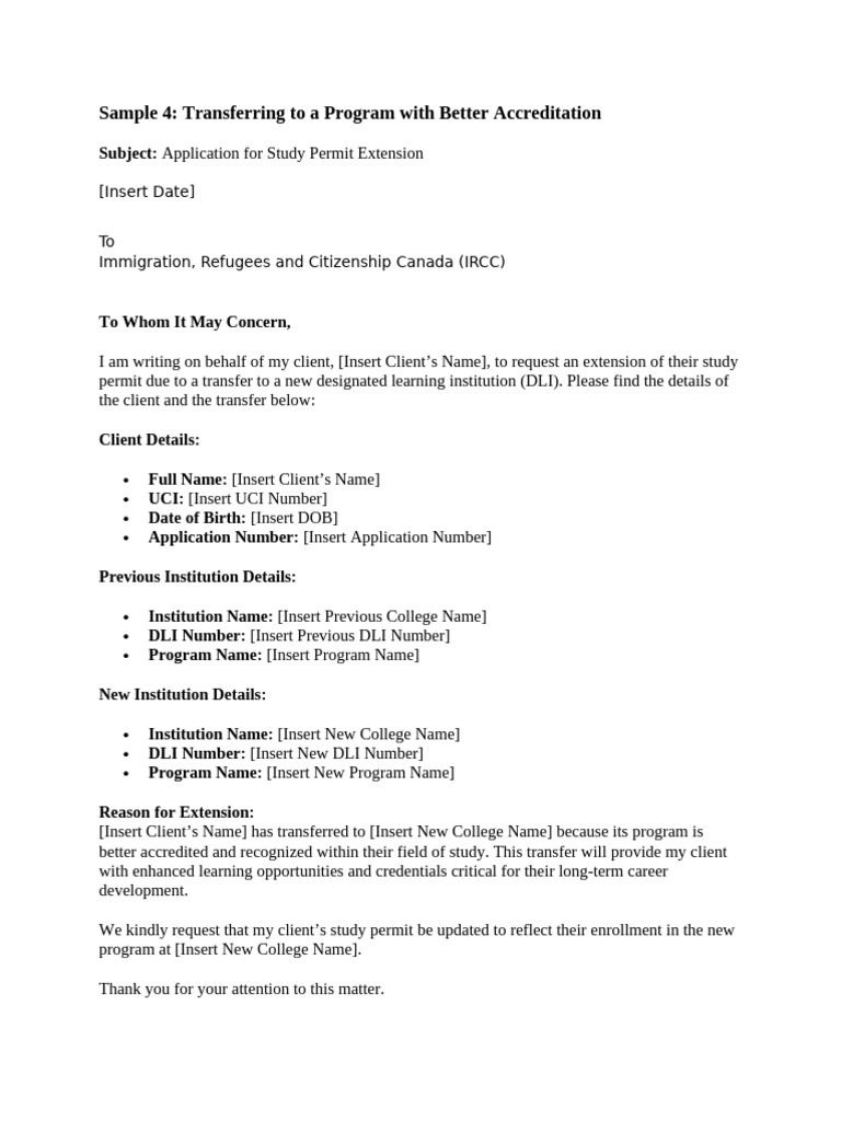 Study Permit Extension Request for Transfer | PDF
