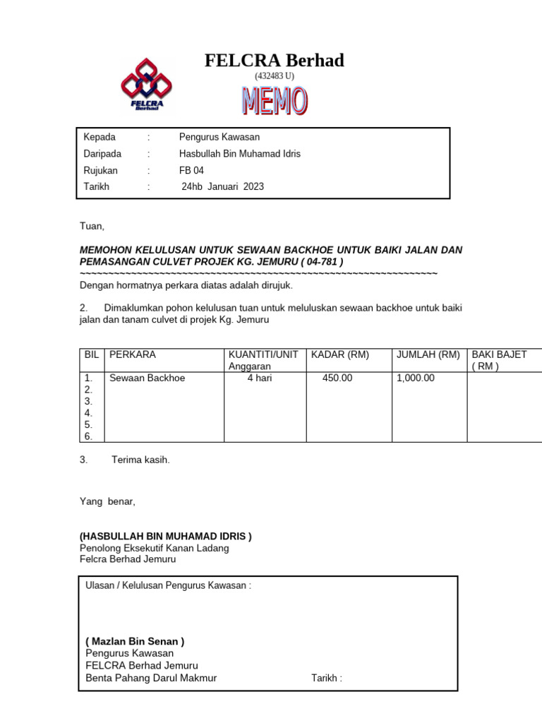 Memo Belian BRG 1 | PDF