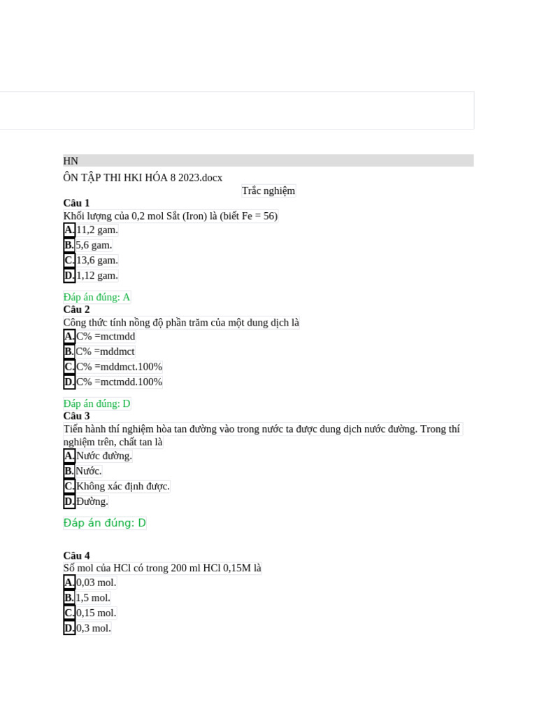 Đáp Án Hóa | PDF