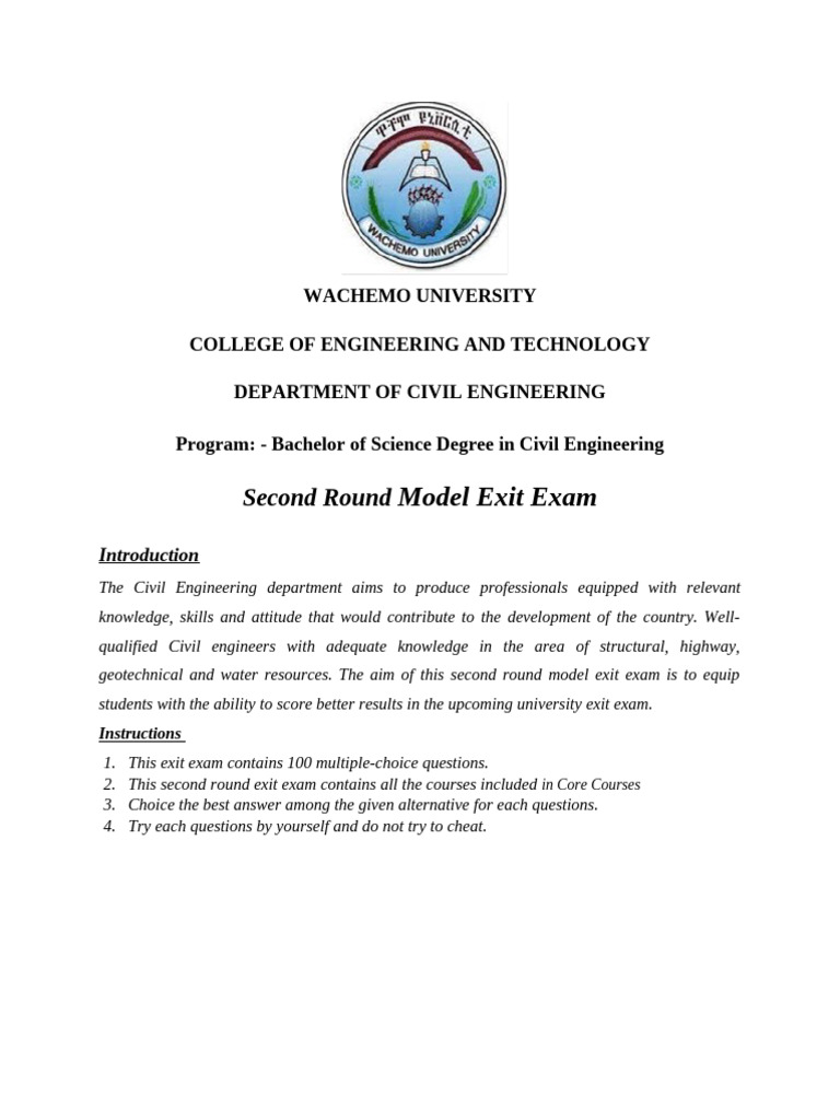 Civil Engineering Model Exit Exam Second Round-1 | PDF | Strength Of ...