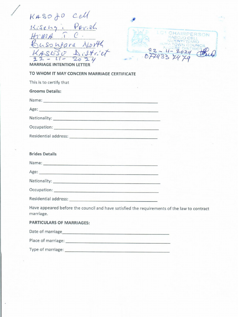 Marriage Intention Letter - Oscar | PDF