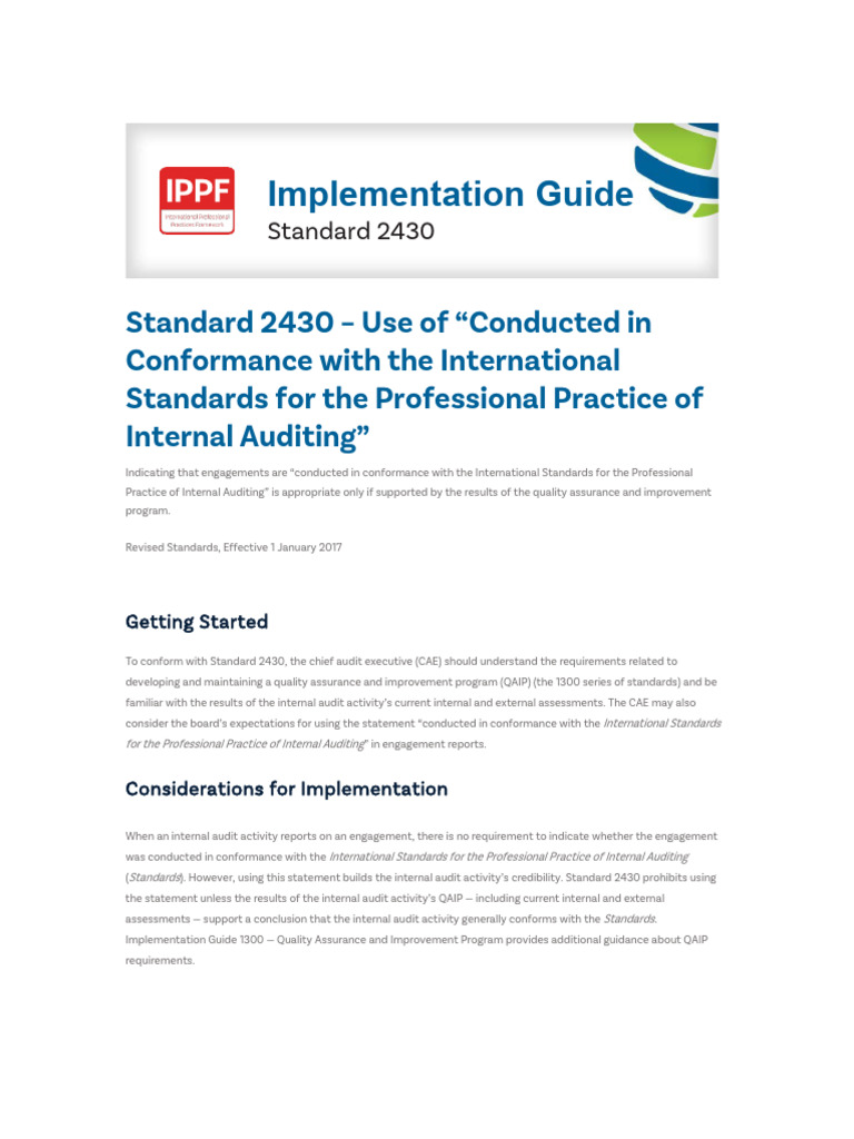 Iia Ig - Standard 2430 Use of Conducted in Conformance | PDF | Internal ...