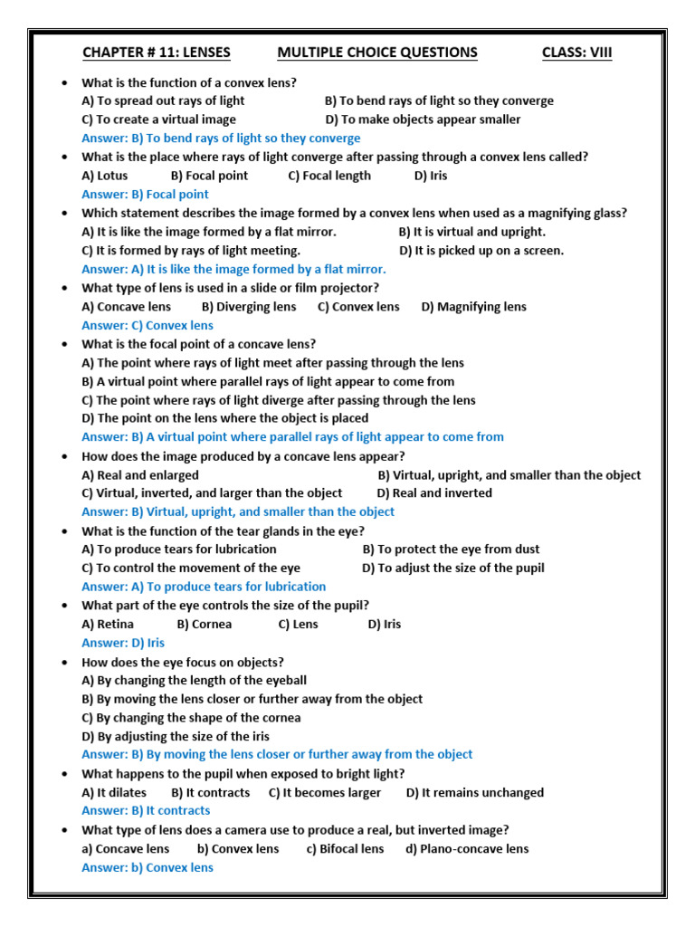 Answer Key Test Chapter # 11 Science Viii | PDF | Camera | Field Of View