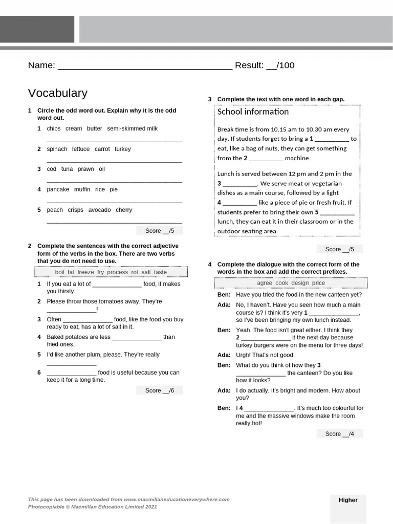 B1PLUS U4 Test Higher | PDF | Veganism | Diet (Nutrition)