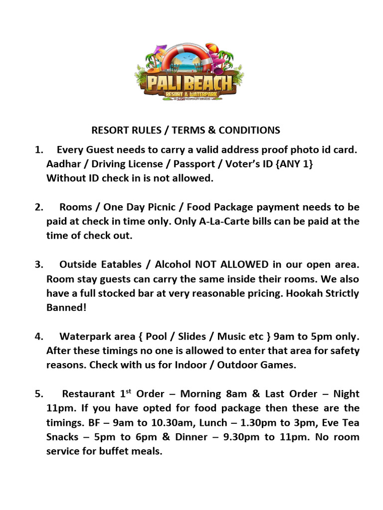 Resort Rules Terms & Conditions | PDF
