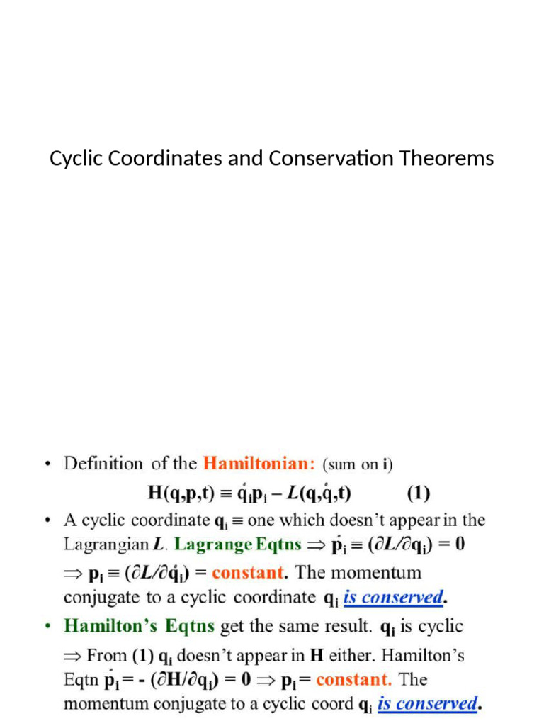 Cyclic Coordinates And Conservation Theorems Pdf