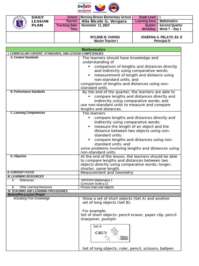 DLP Mathematics1 Q2 W7 | PDF | Length | Curriculum