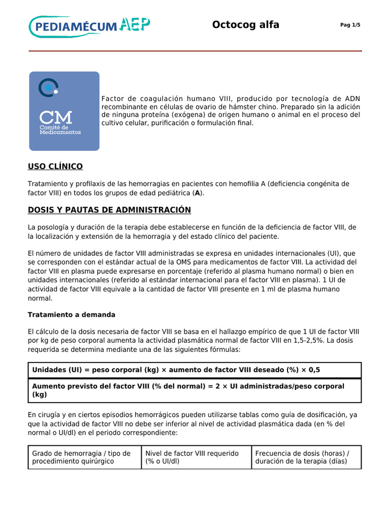 Octocog Alfa | PDF | Hemofilia | Enfermedades y trastornos