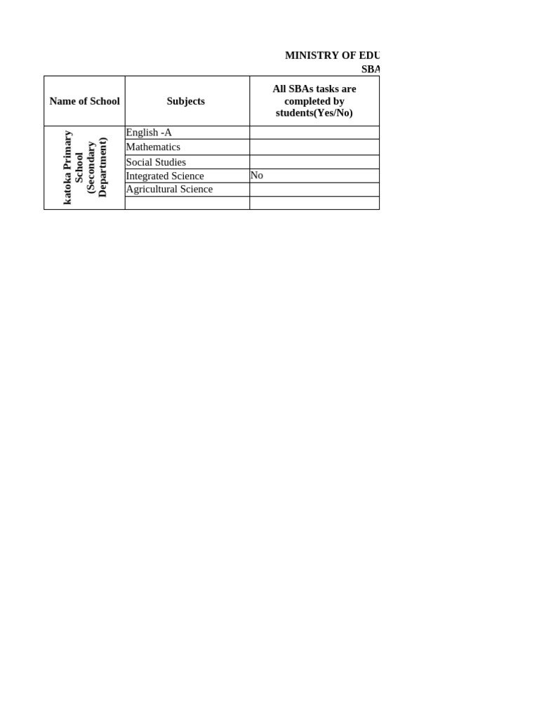 SBA Progress Report for Katoka Primary | PDF