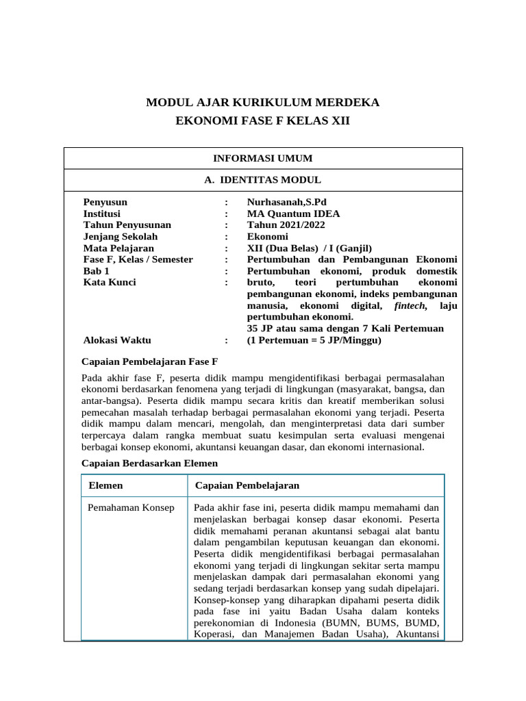 Dka 4 Indikator 5 Modul Ajar Pertumbuhan Ekonomi 2021 | PDF