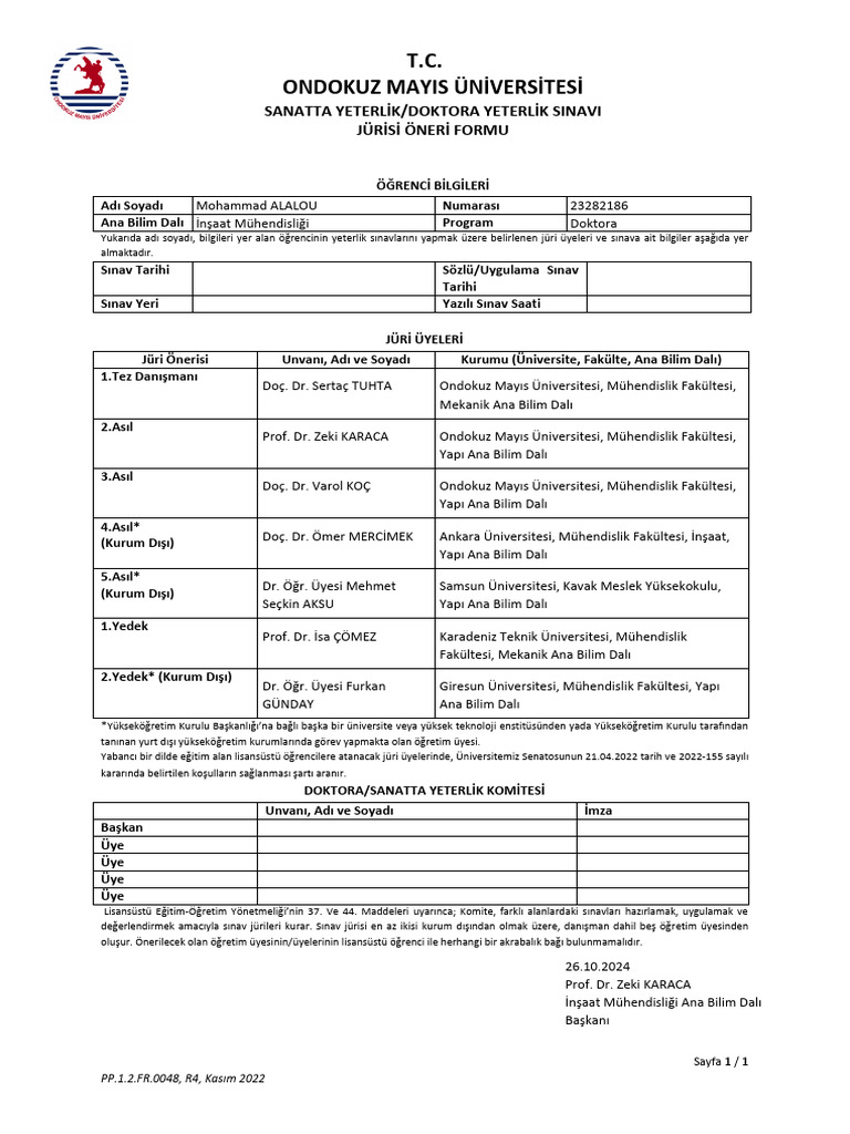.0048 Sanatta Yeterlik-Doktora Yet. Sınavı Jürisi Öneri R4-2 | PDF