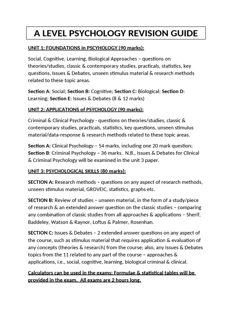 A Level PSYCHOLOGY REVISION GUIDE 2016 | PDF | Mental Disorder | Psychology