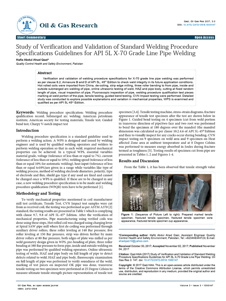 Study of Verification and Validation of Standard Welding Procedurespecifications Guidelines For ...